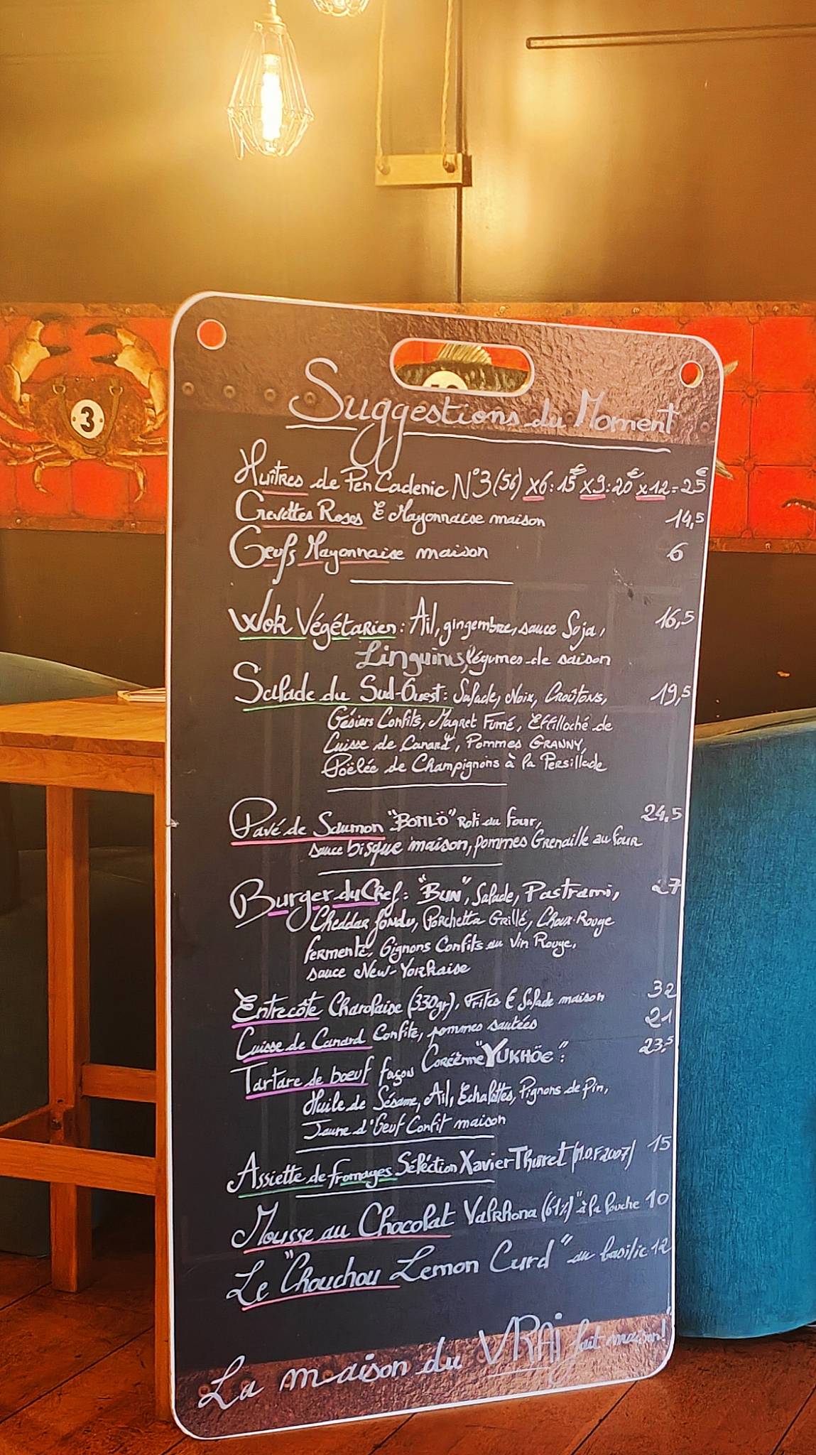 Menu au Café Jules, Le Pouliguen
