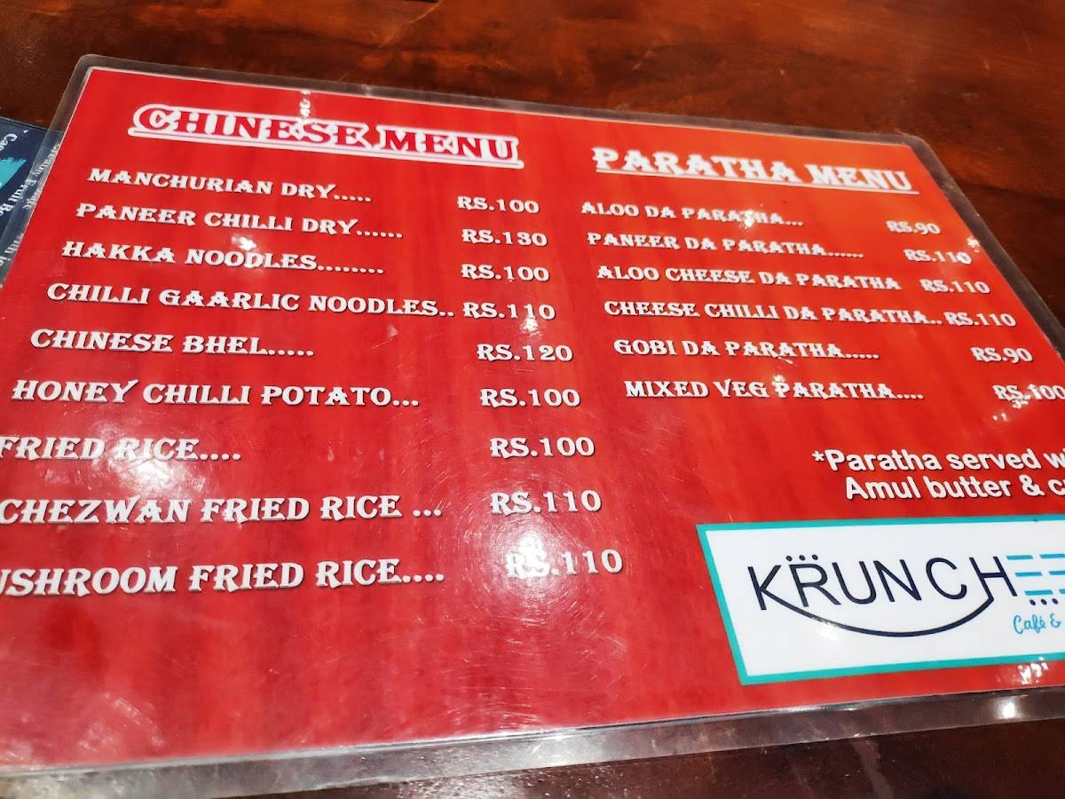 Menu at Kruncheez Cafe, Anand