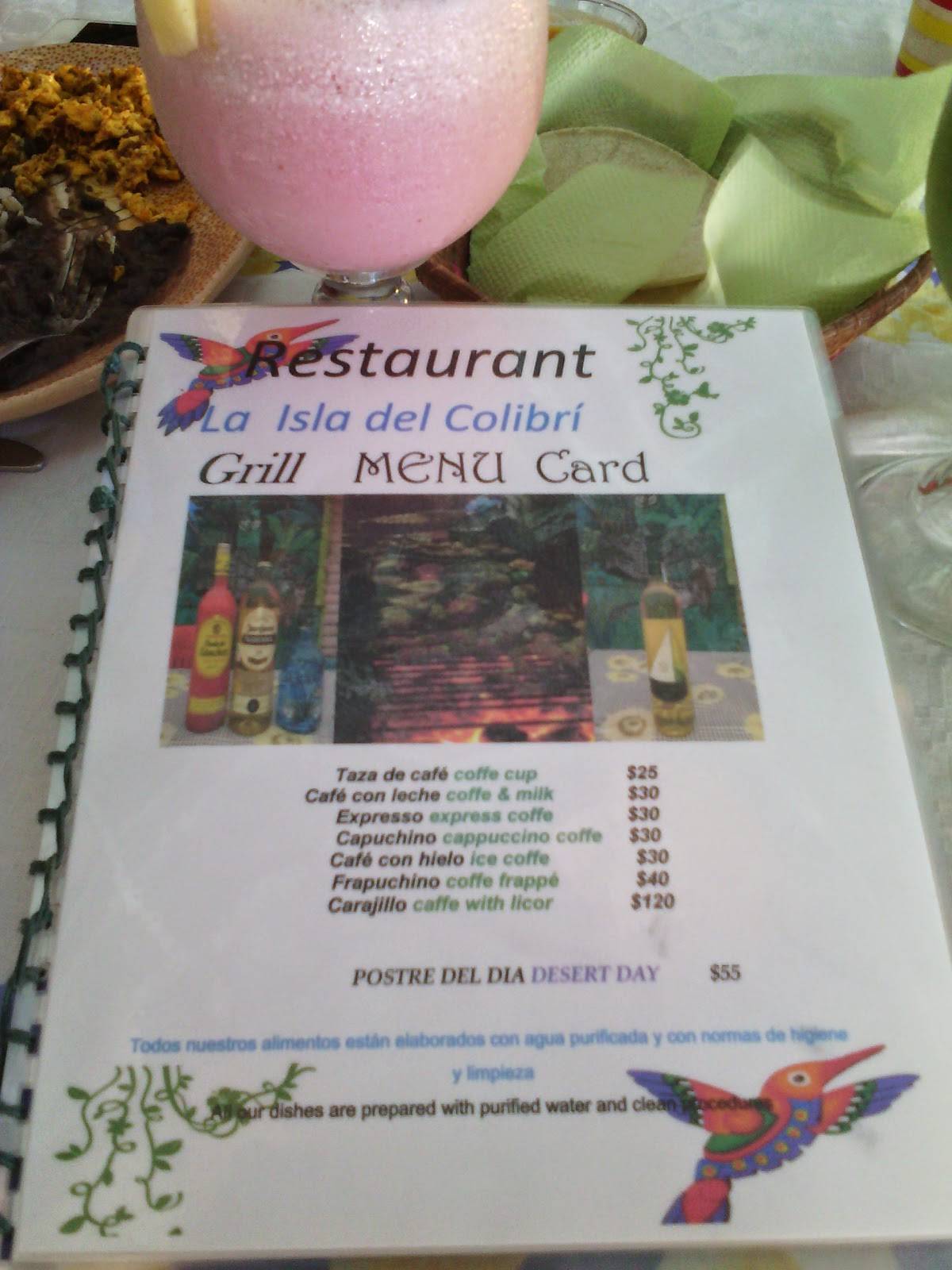 Carta del café La Isla del Colibri, Holbox