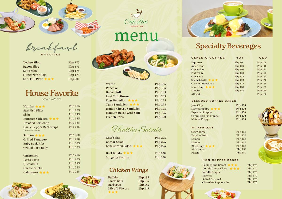 Menu at Cafe Leni, Mandaue City
