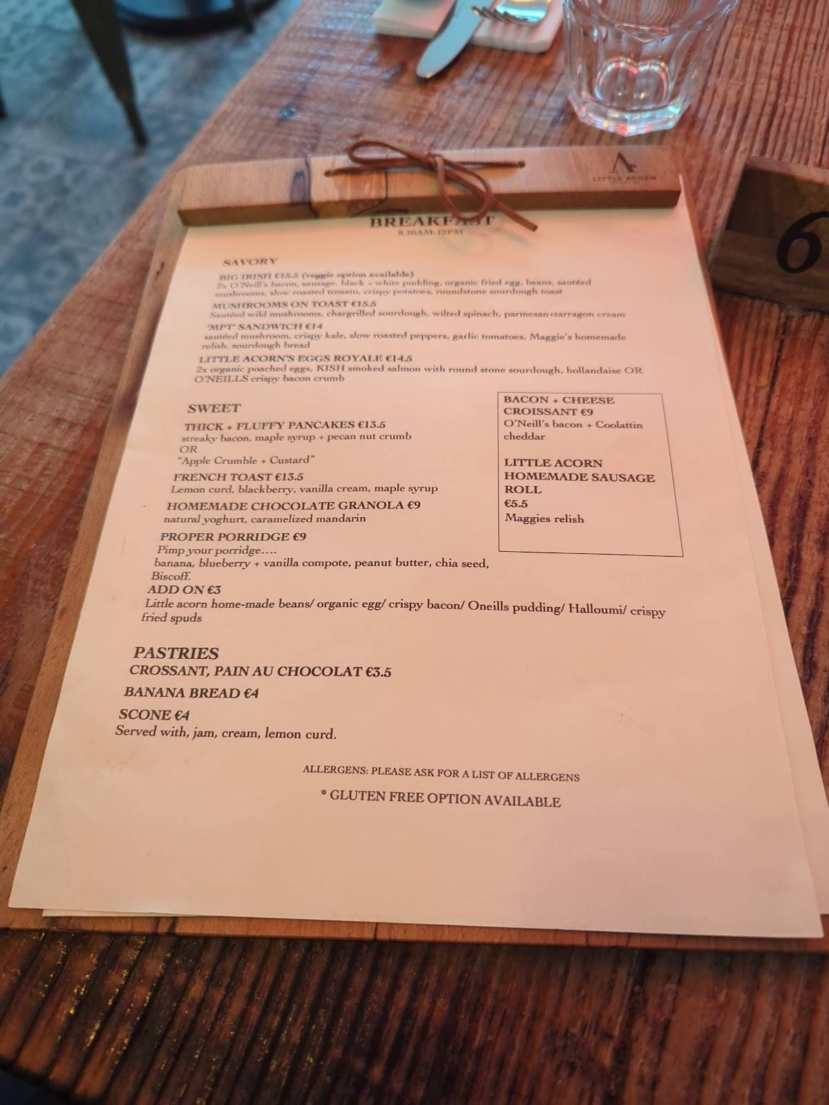 Menu at Little Acorn Cafe, Baltinglass