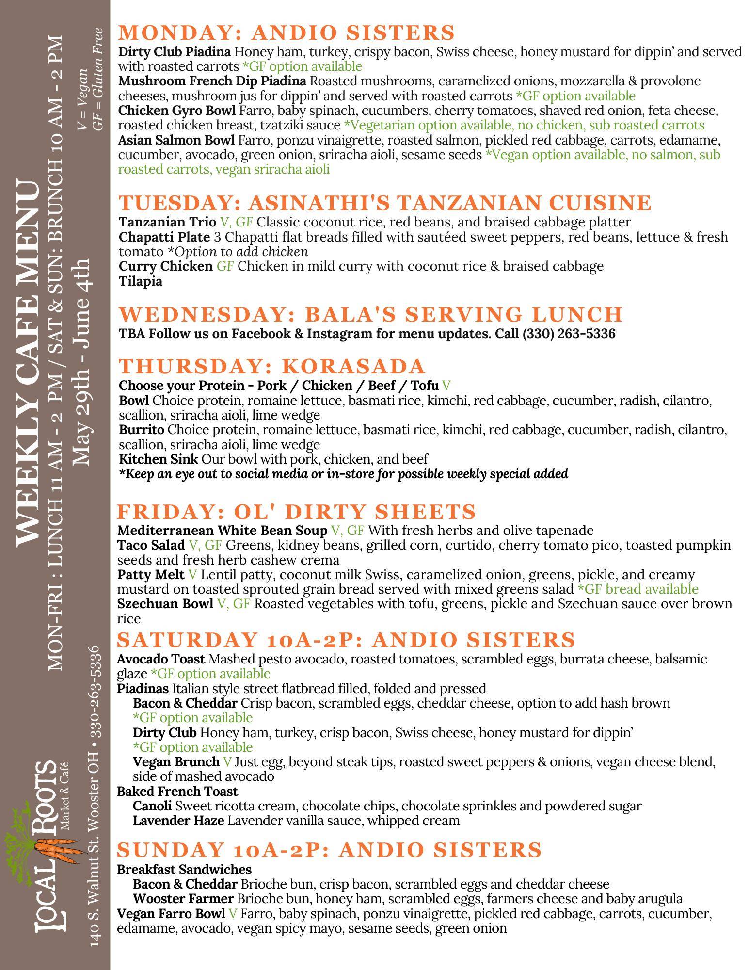 Menu at Local Roots Market & Café cafe, Wooster
