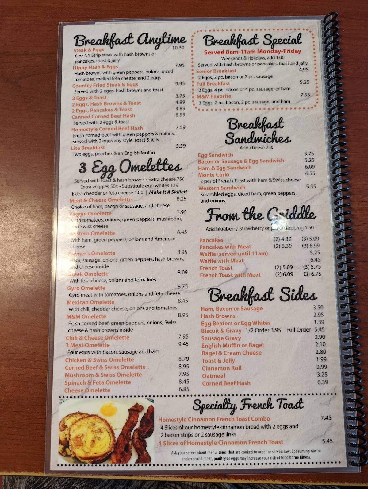 Menu at M & M Cafe, Canton