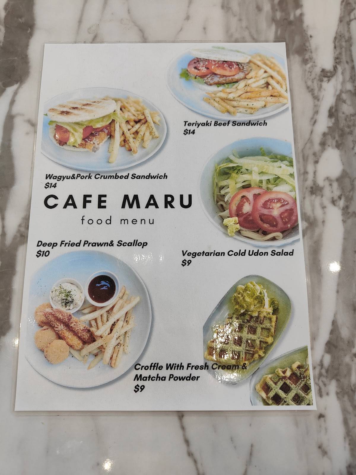 Menu at Cafe Maru, Crows Nest