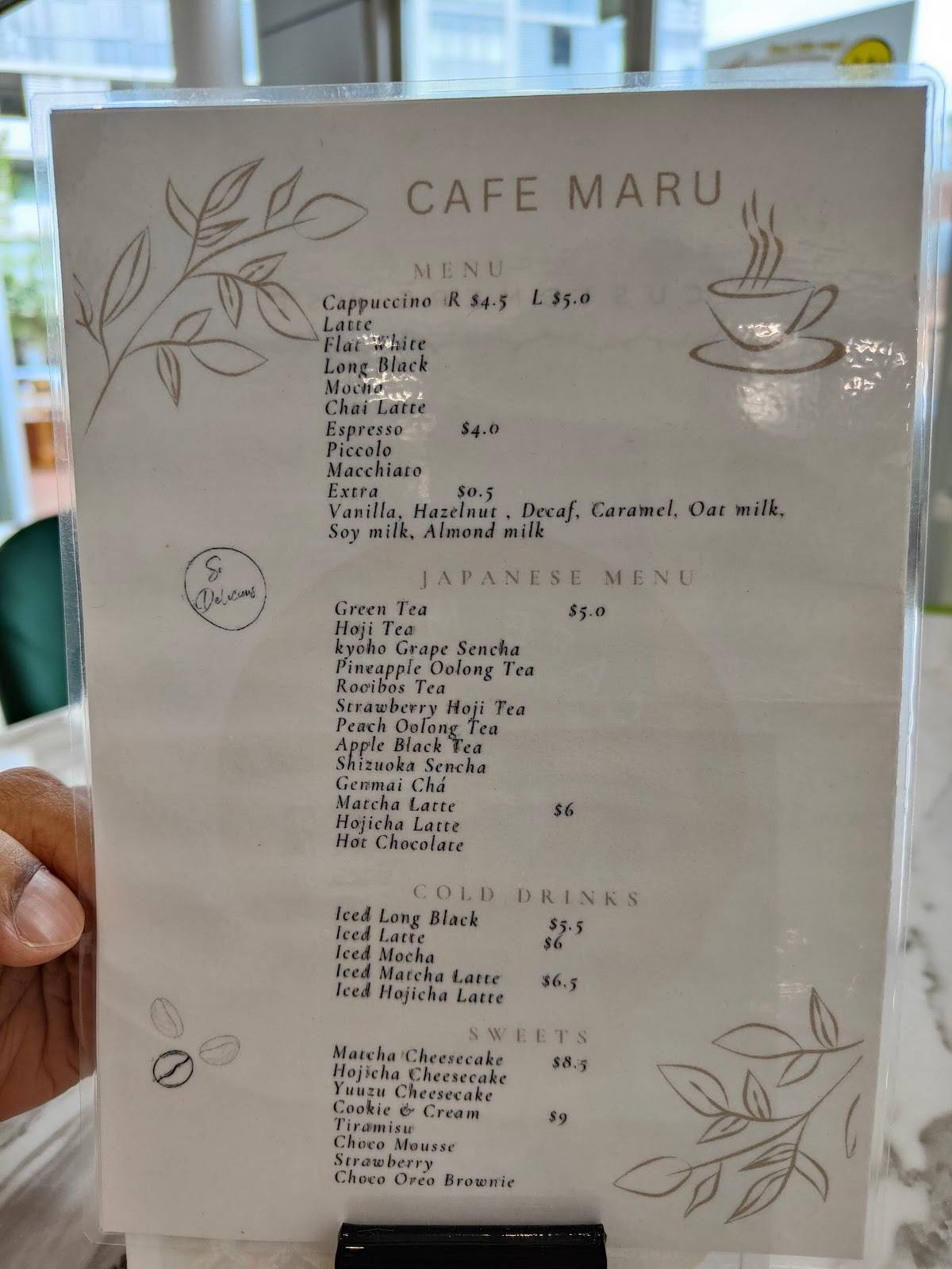 Menu at Cafe Maru, Crows Nest