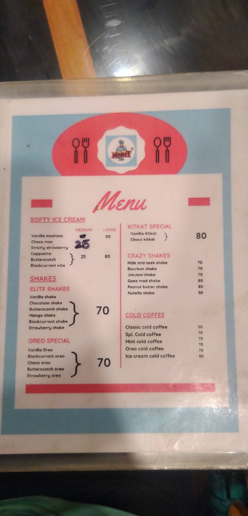 Menu at Memes cafe, Coimbatore
