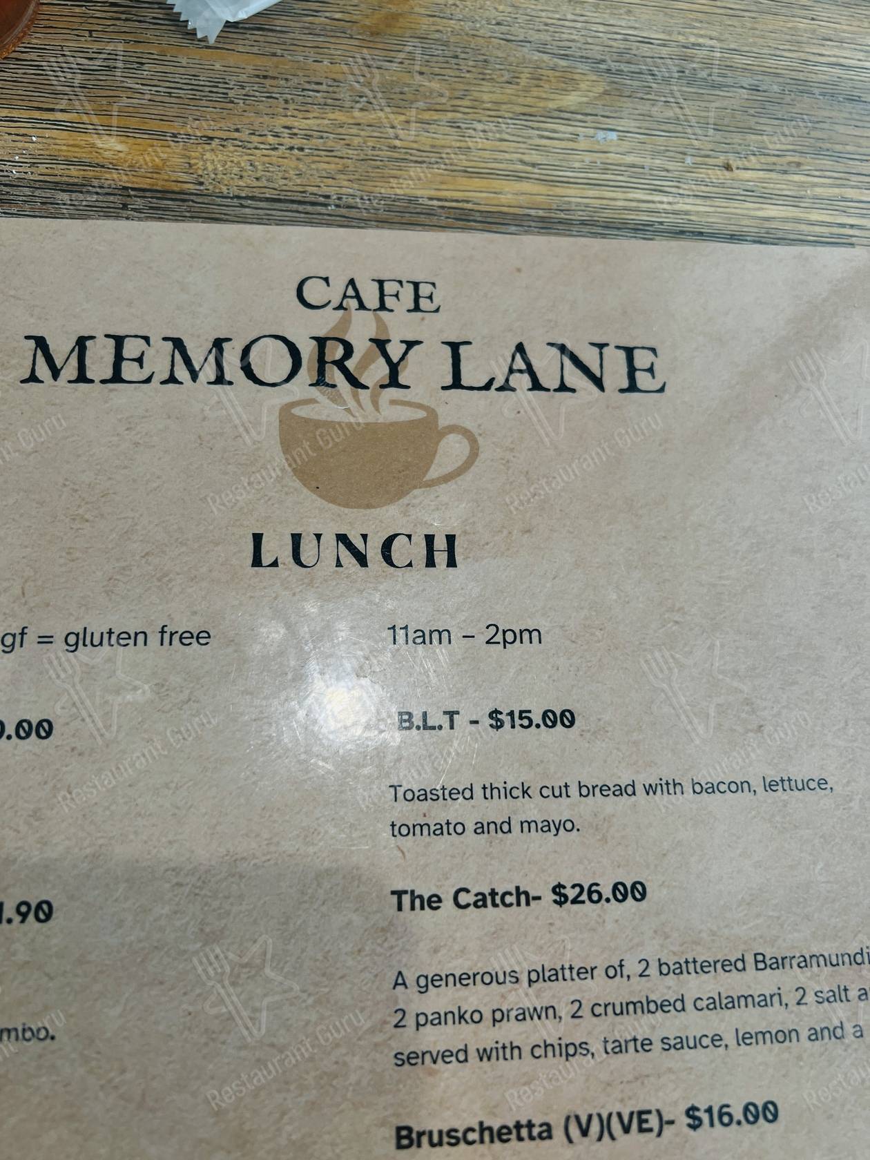 Menu at Cafe Memory Lane, Russell Island