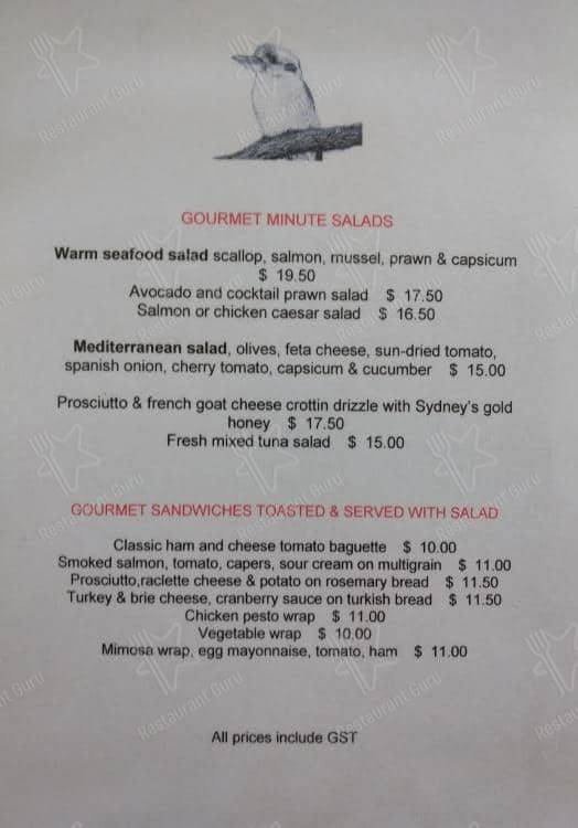 Menu at Middle Head Cafe, Mosman, Middle Head Rd