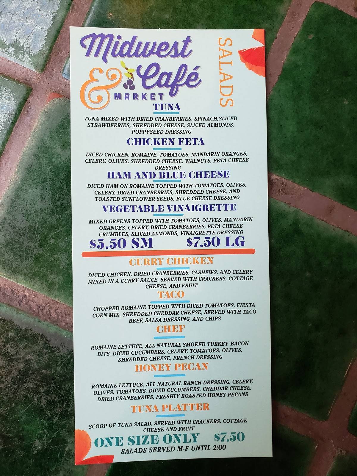 Menu at Midwest Cafe and Market, Jasper