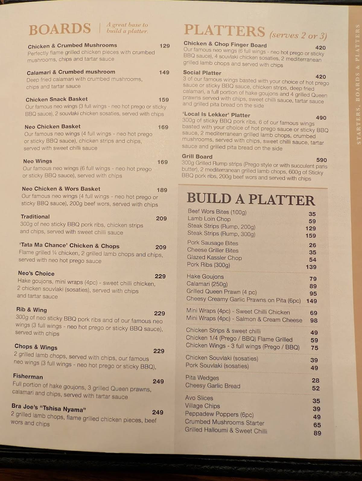 Menu at Café Neo restaurant, East London