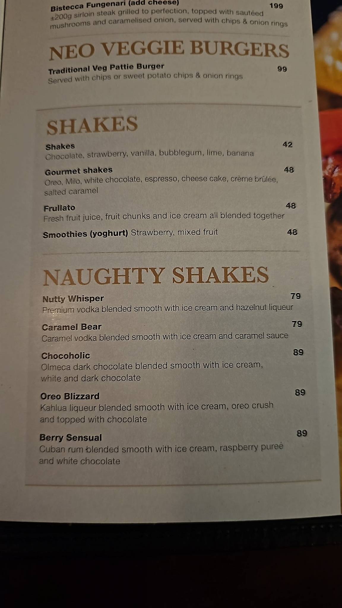Menu at Café Neo restaurant, East London