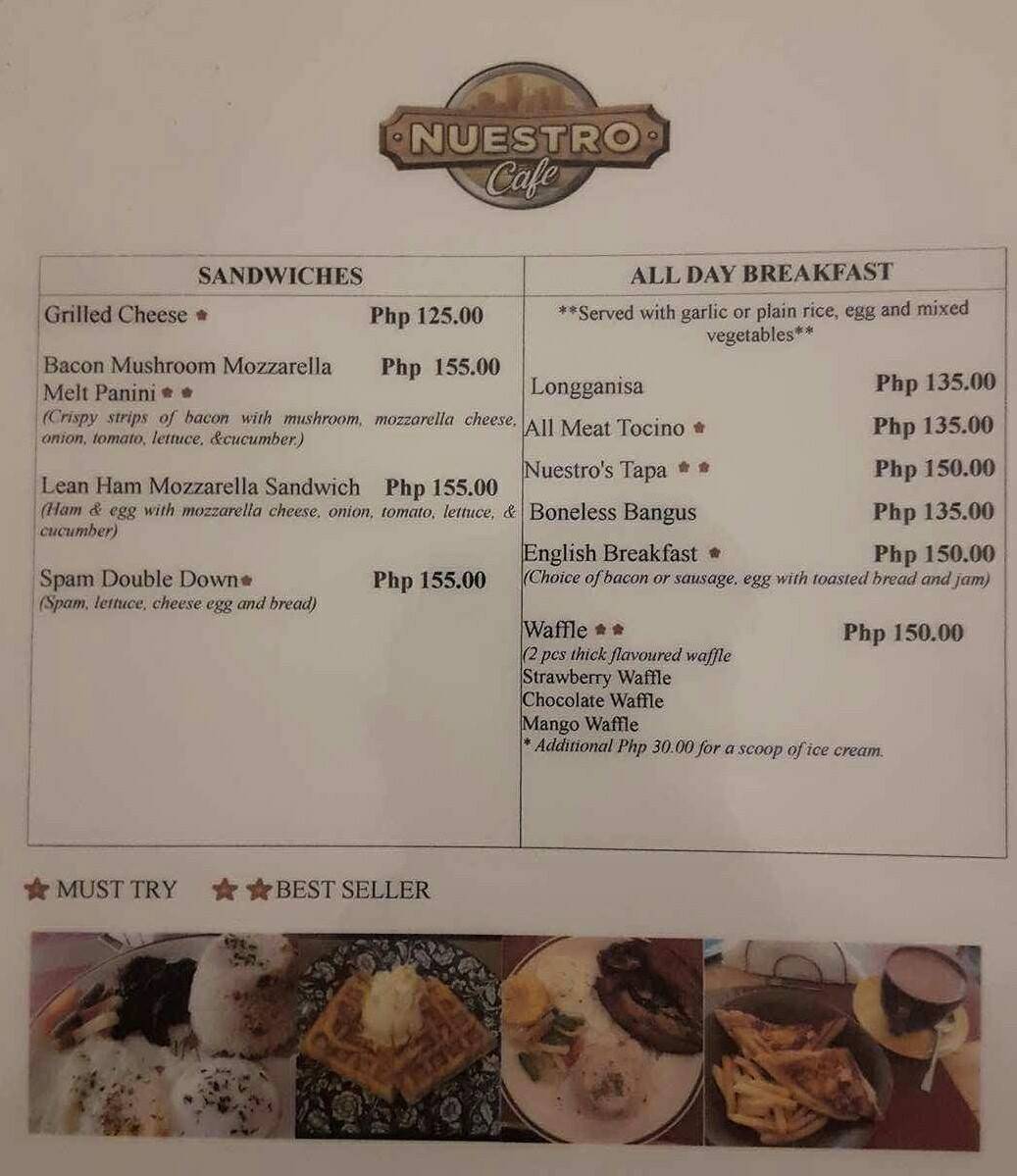 Carta de Nuestro Cafe & Restaurant, Parañaque