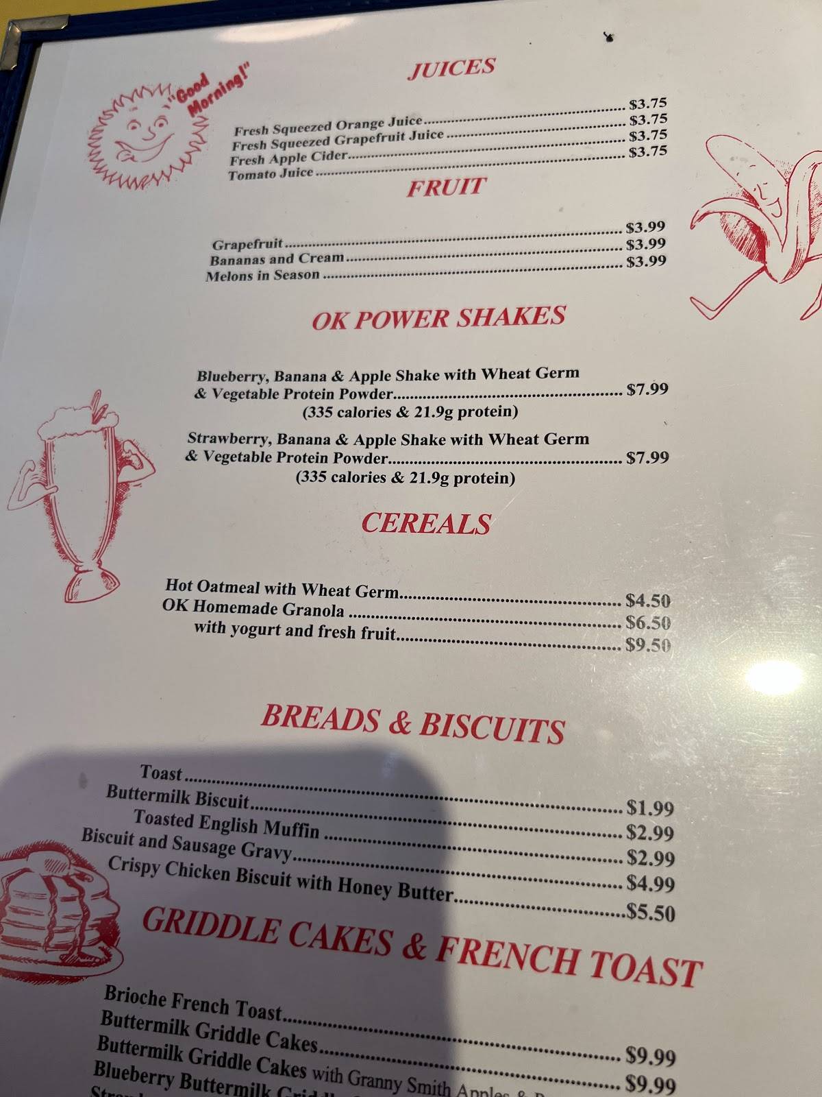 Menu at OK Cafe, Atlanta