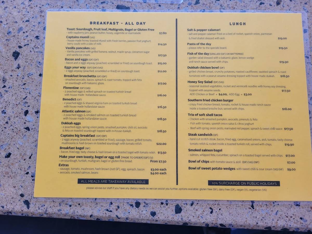 Menu at Odd Captain Cafe & Bar, Echuca