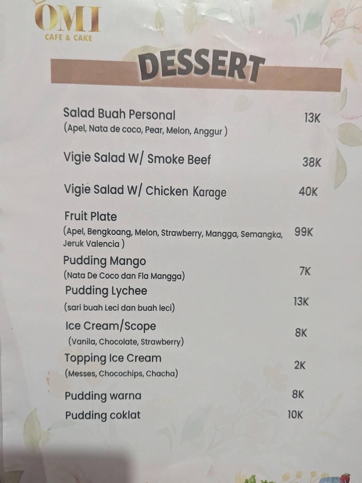 Carta de Omi Cafe & Cake, Sidoarjo