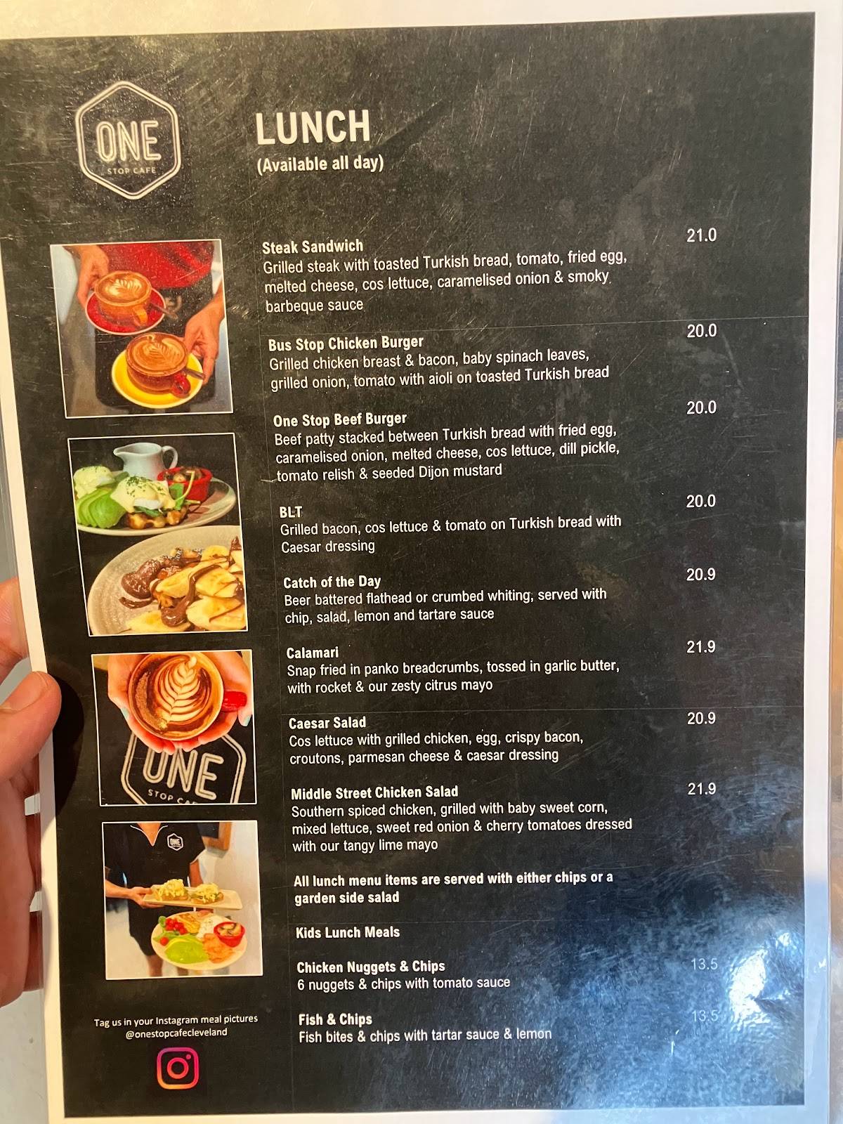 Menu at One Stop Cafe, Cleveland