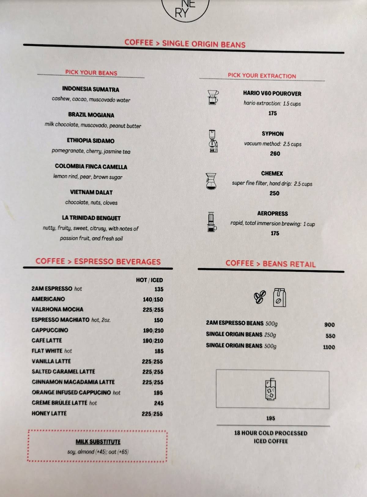Menu at Refinery cafe, Makati, Joya Tower