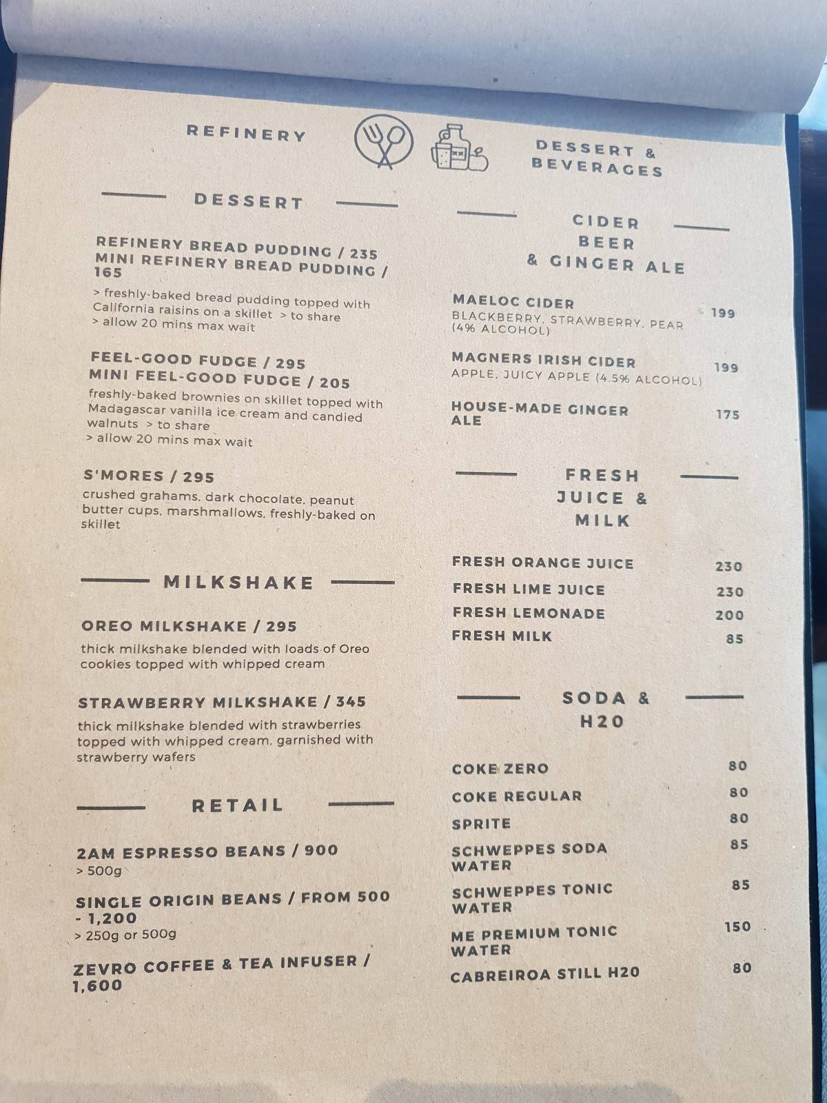 Menu at Refinery cafe, Makati, Joya Tower
