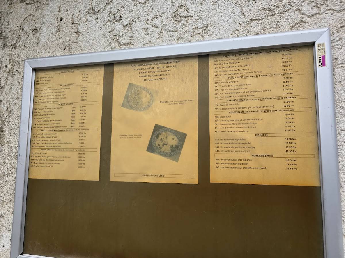 Menu au Café - Restaurant La Gourmandine Chew, Pully