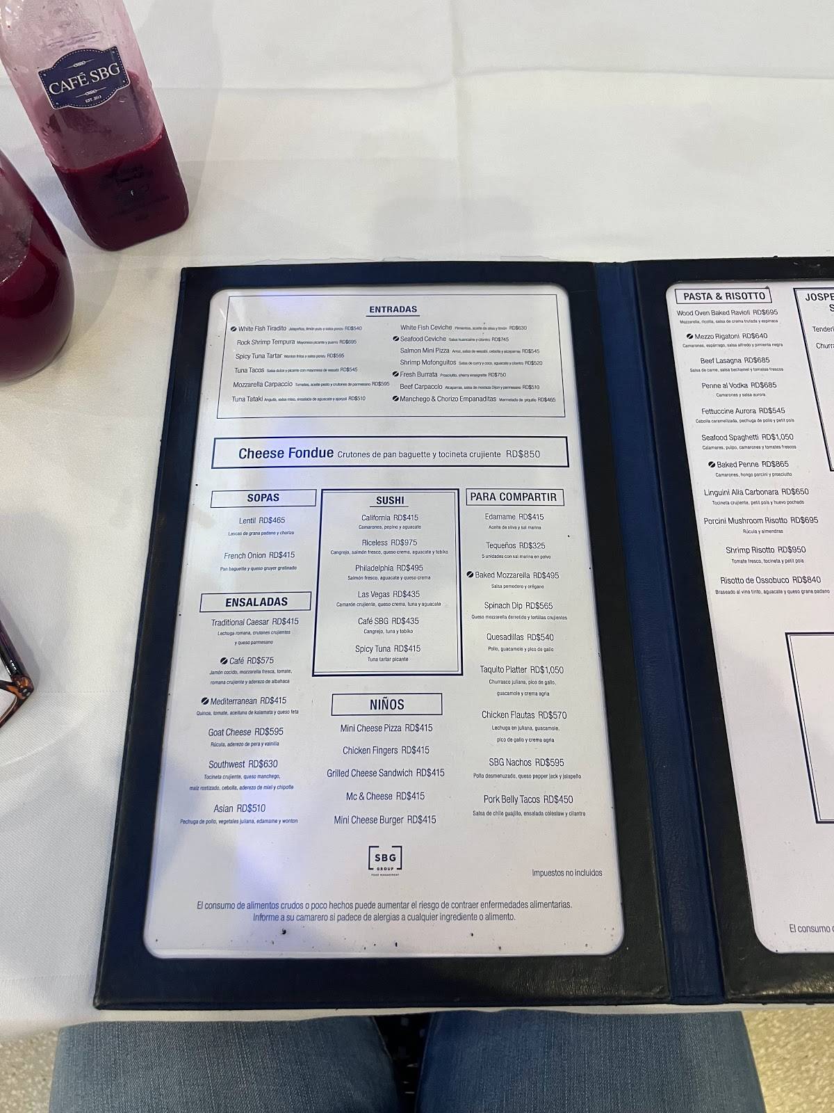 Menu at Café SBG, Santo Domingo, Blue Mall
