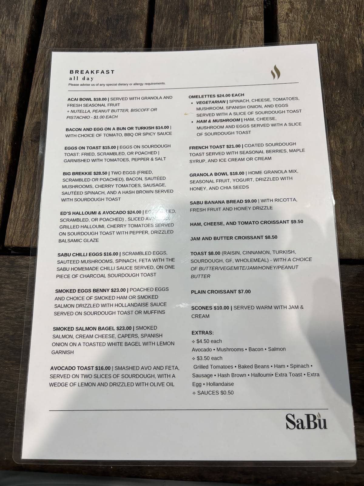 Menu at Cafè SaBu cafe, North Ryde
