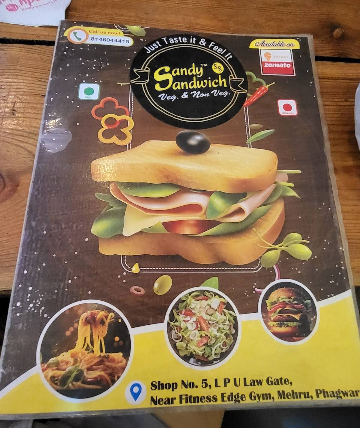 Menu at Sandy sandwich, Phagwara