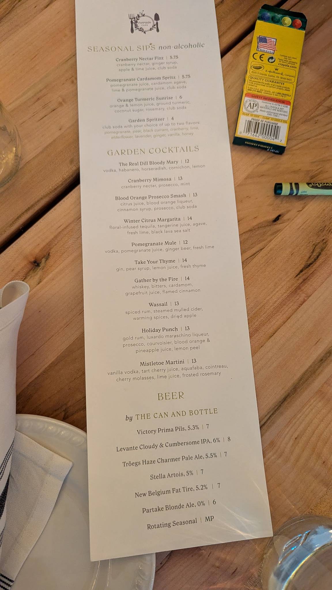 Menu at Terrain Cafe, Doylestown