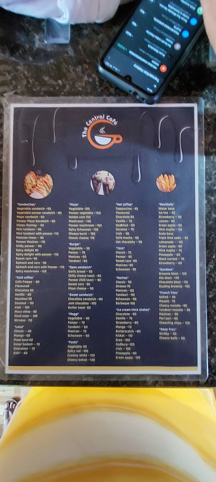 Menu at The Central Cafe, Yavatmal