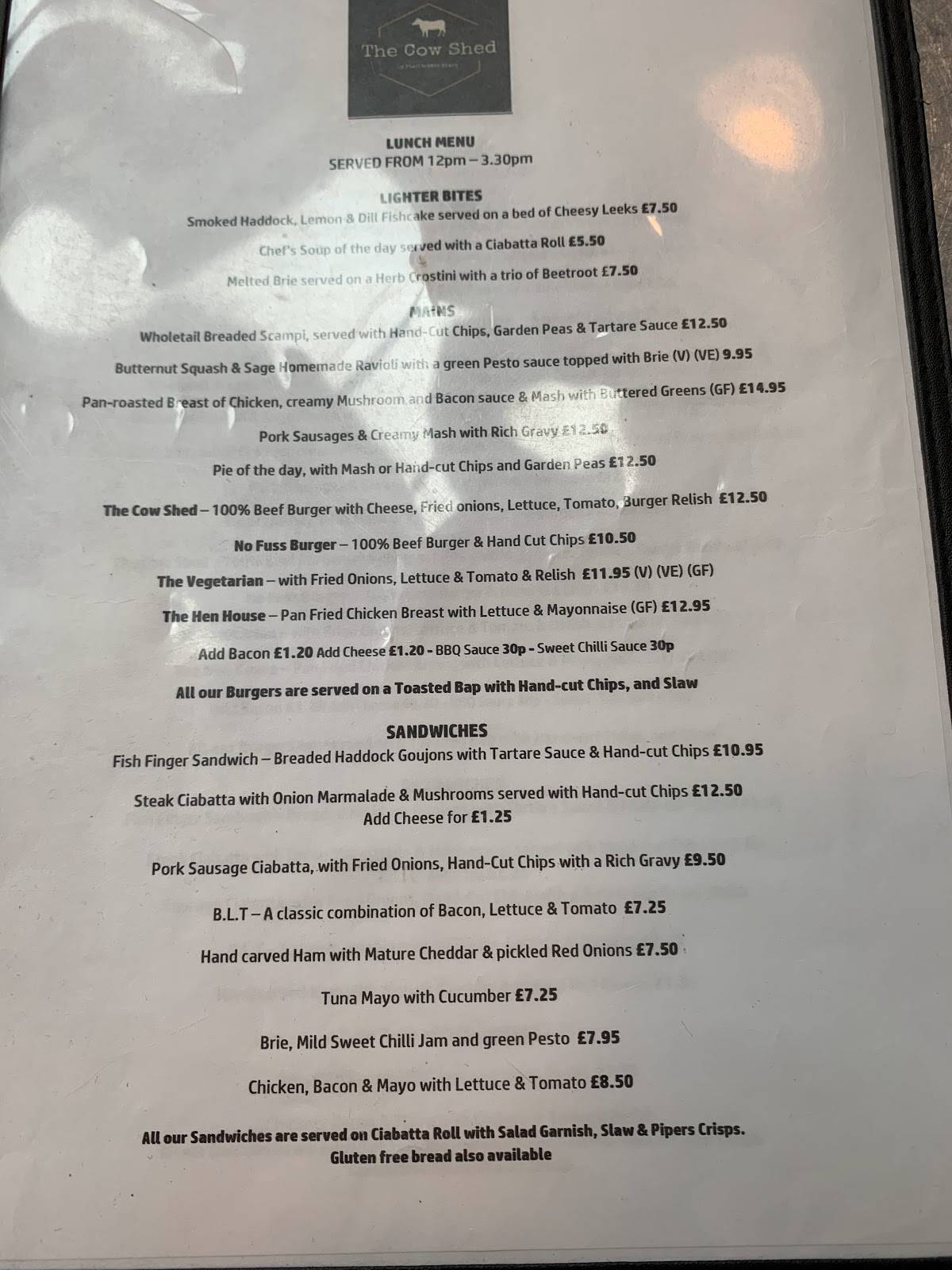 Menu at The Cow Shed At Fraisthorpe Beach cafe, Bridlington