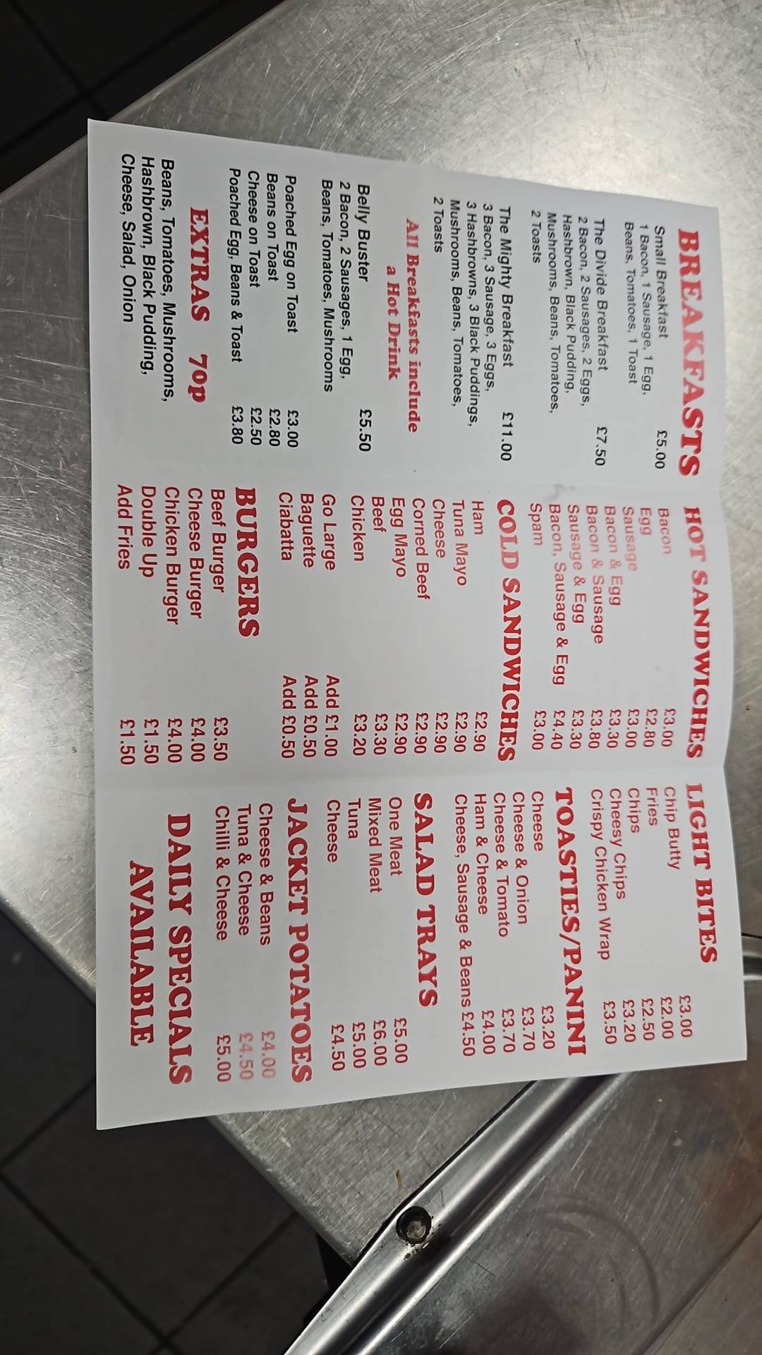 Menu at The Divide Cafe, Hull