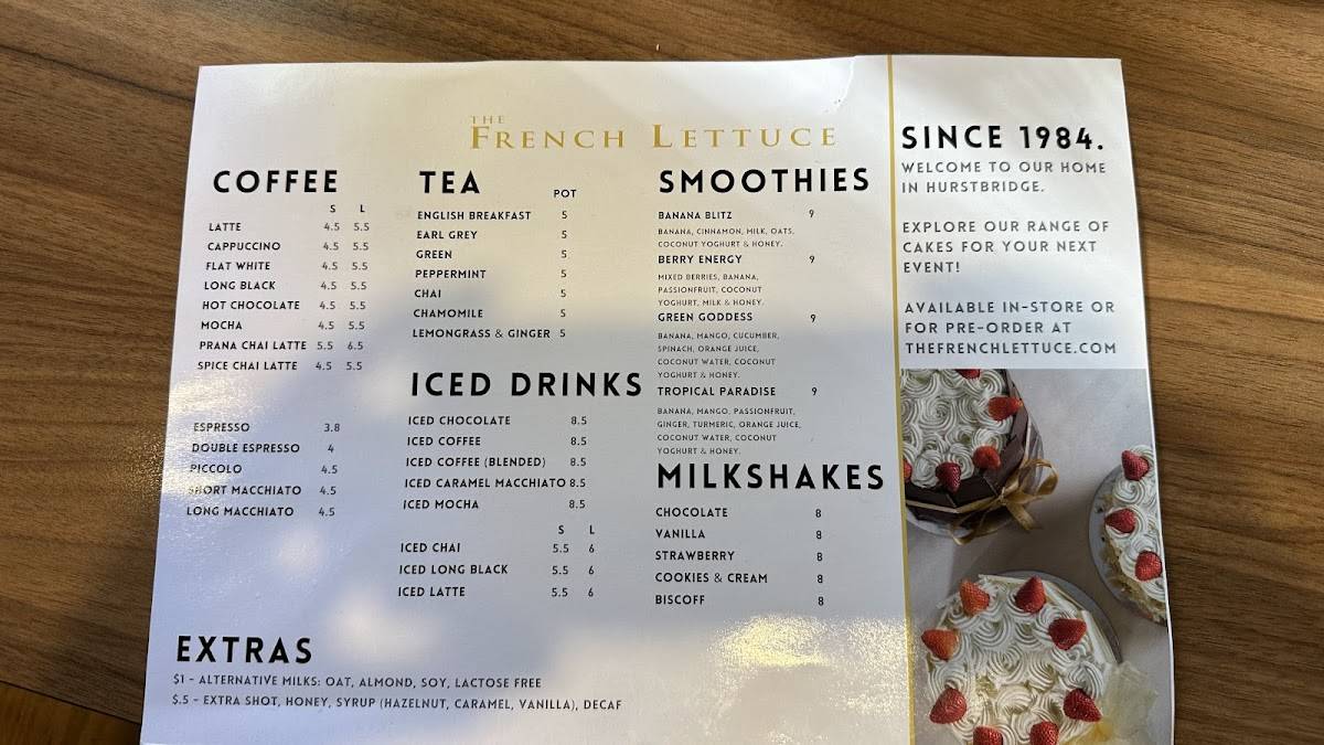 Menu at The French Lettuce cafe, Hurstbridge
