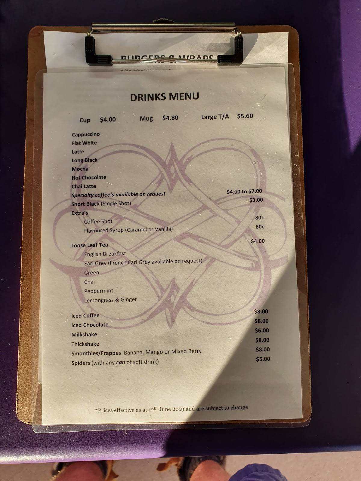 Menu at The Hidden Link Cafe, Coffs Harbour