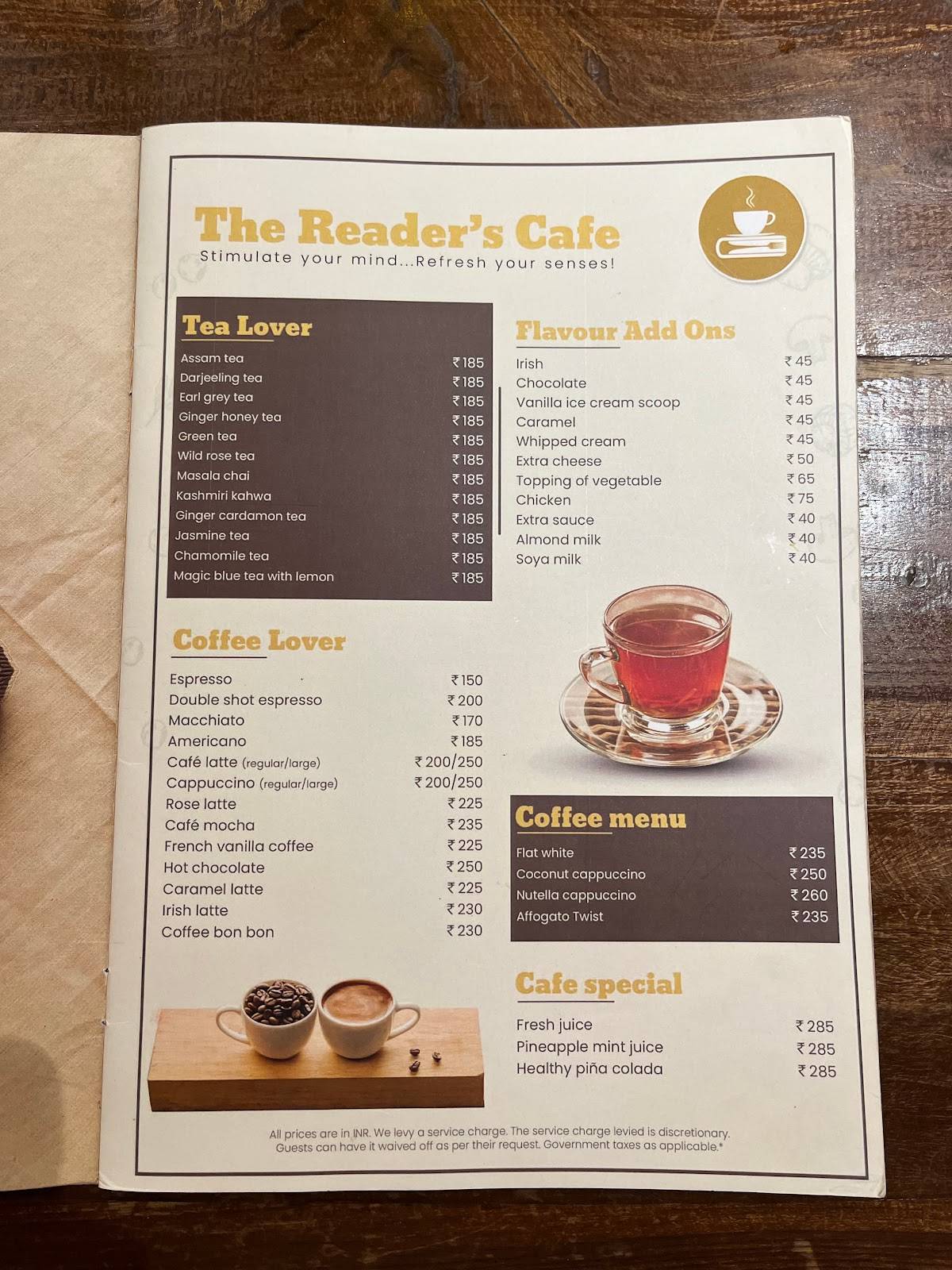 Menu at The Reader's Cafe, Noida