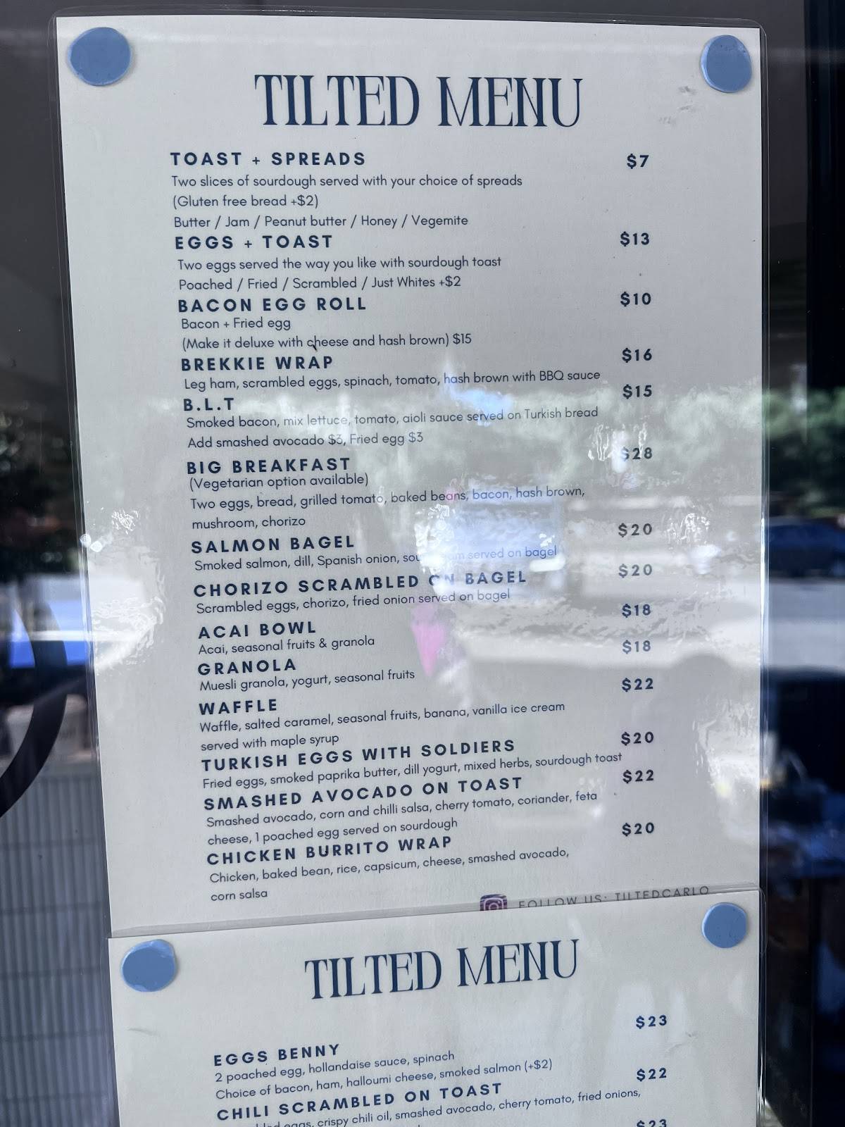 Menu at Tilted cafe, Carlingford