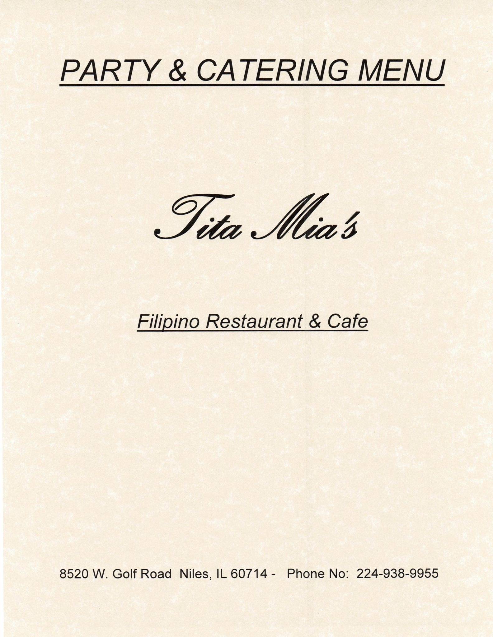 Menu at Tita Mia's Filipino Restaurant & Cafe, Niles