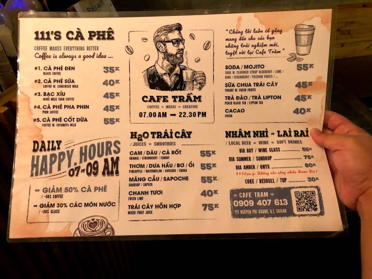 Menu at Tram Coffee Shop cafe, Ho Chi Minh City, 111 Đ. Nguyễn Phi Khanh