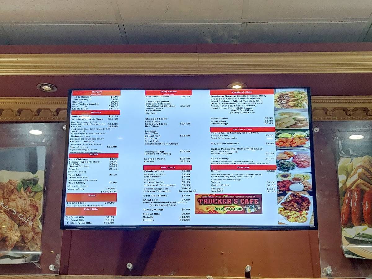 Menu at Trucker's Cafe, Richardson