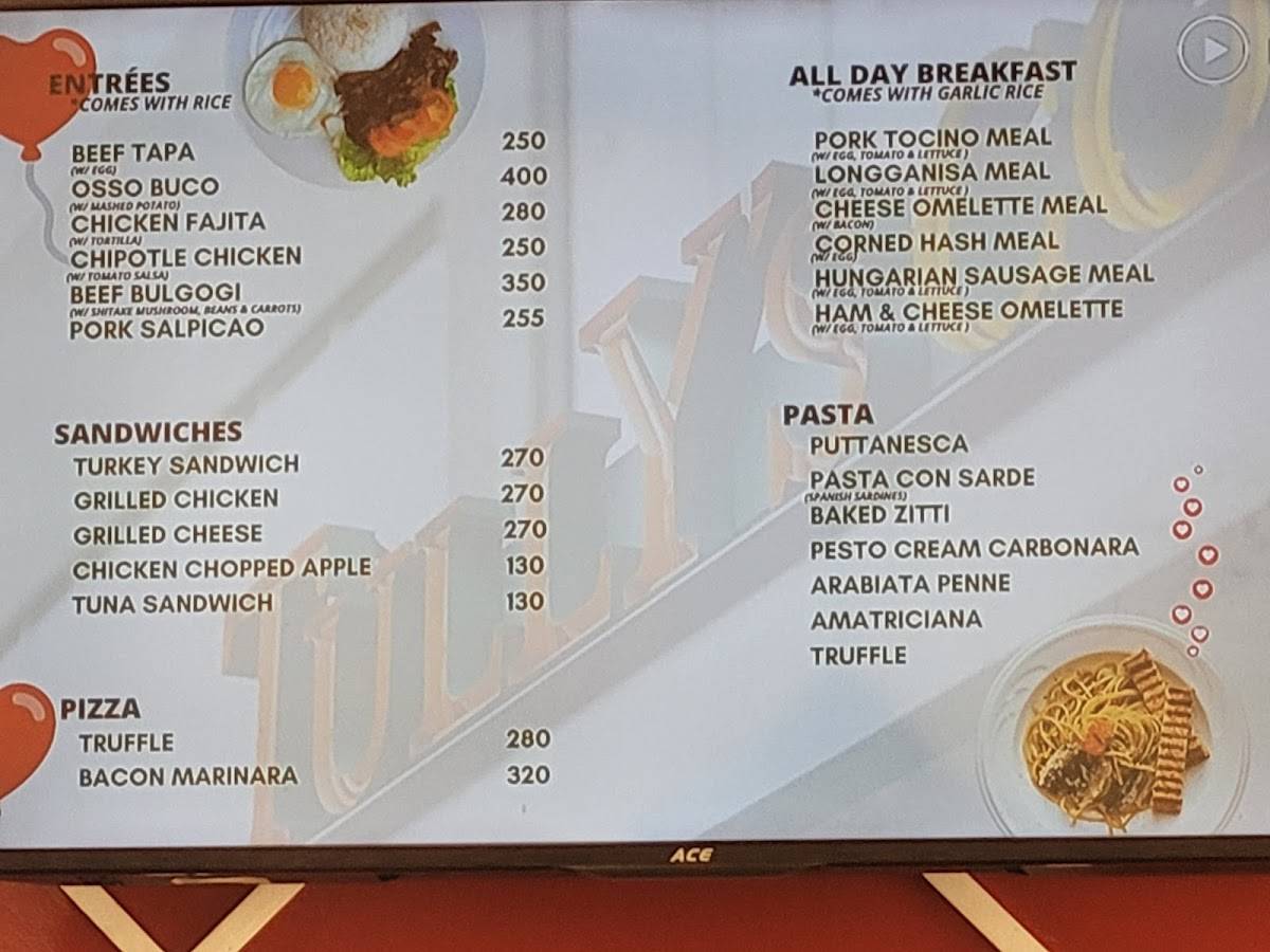 Menu at Tully's Coffee cafe, Pasig