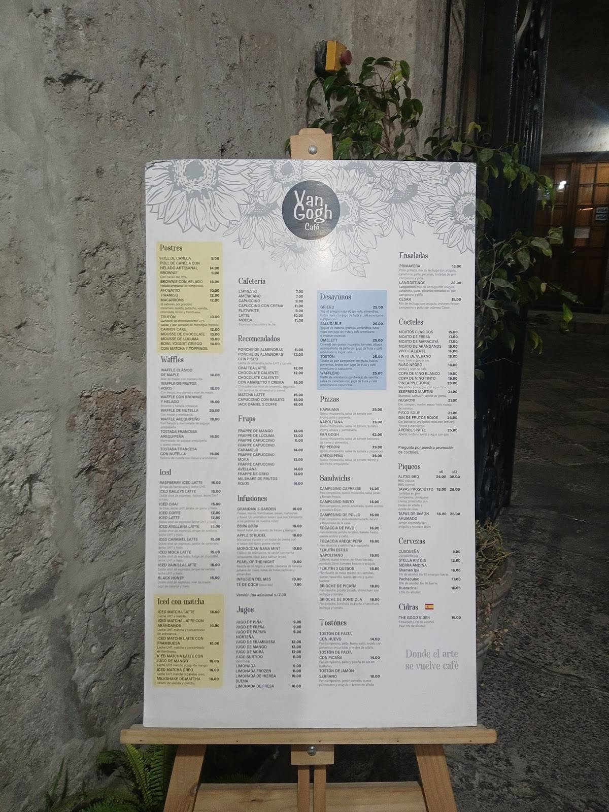 Carta de Van Gogh Cafe, Arequipa