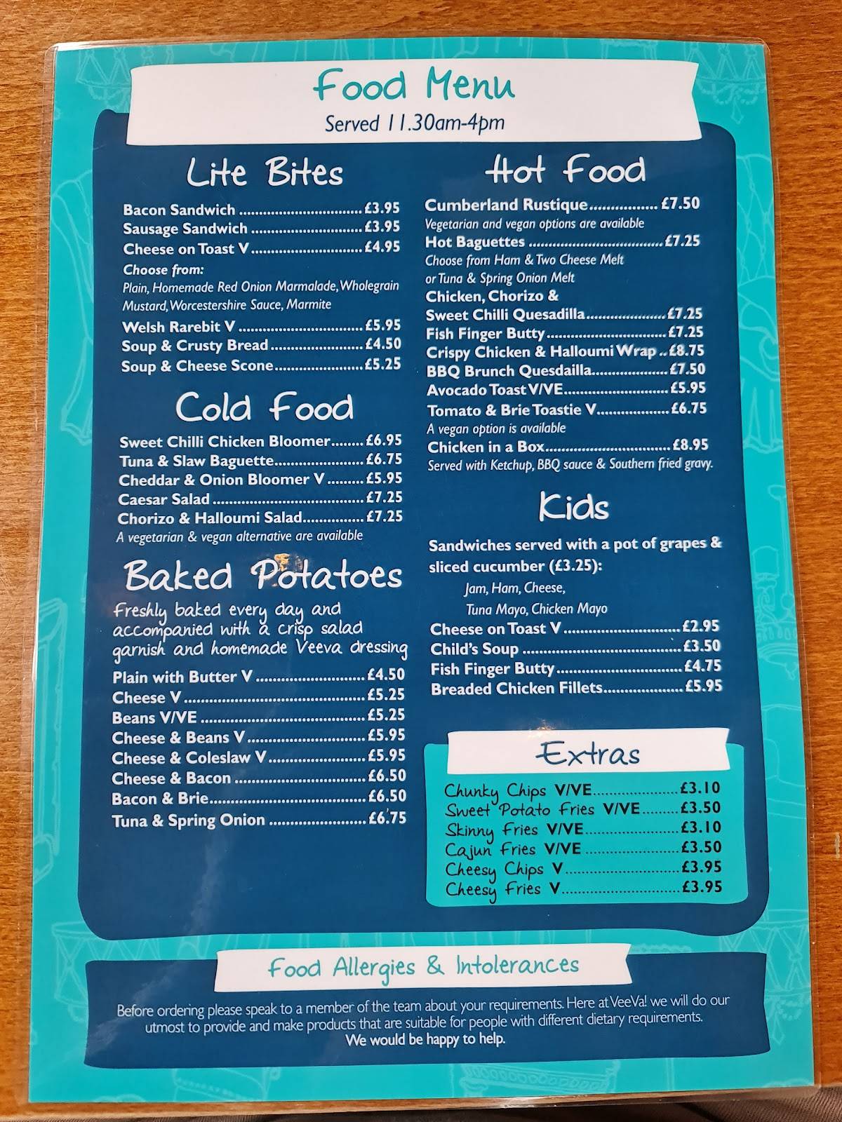 Menu at VeeVa! Cockermouth cafe, Cockermouth