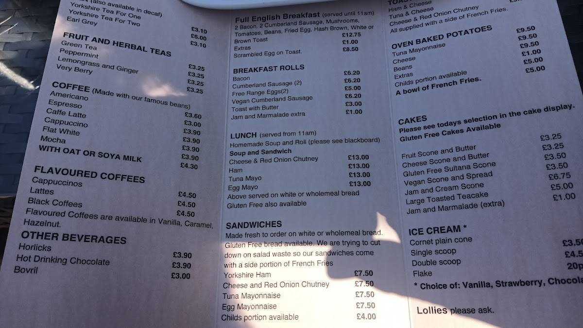Menu at Wits End Cafe Sandsend, Whitby