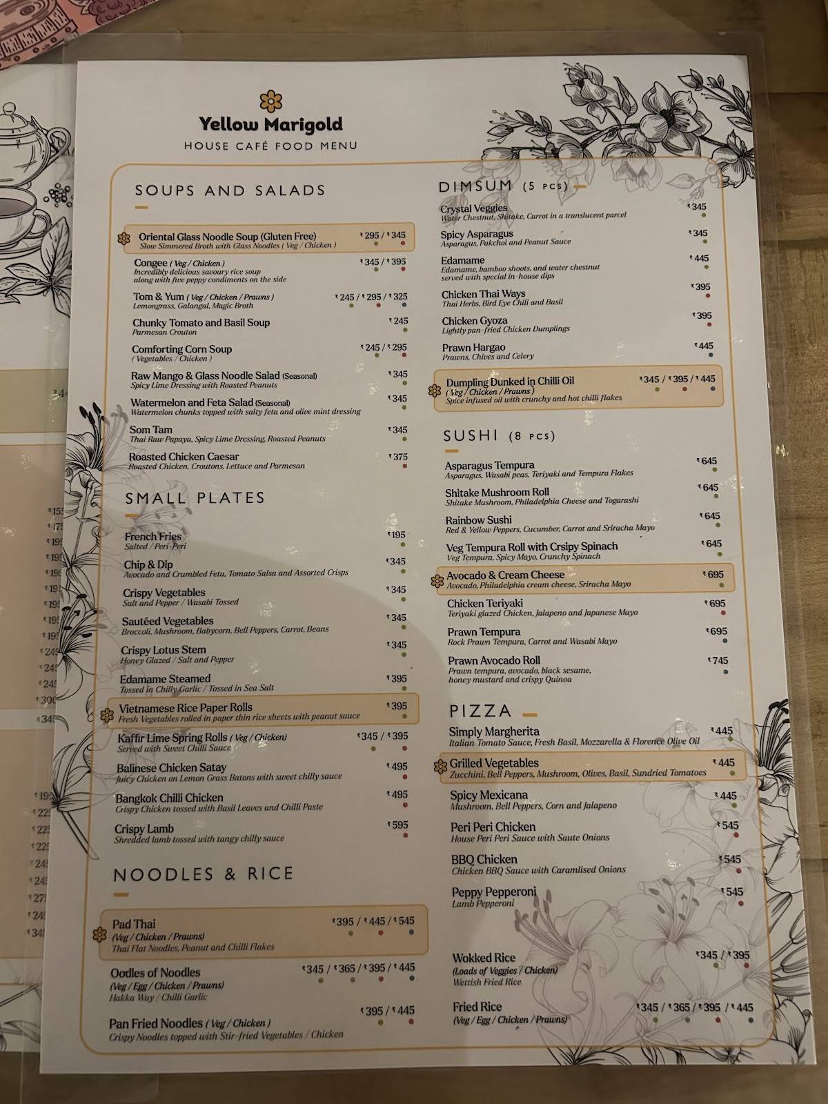 Menu at Yellow Marigold Experience Studio and House Cafe, Dehradun