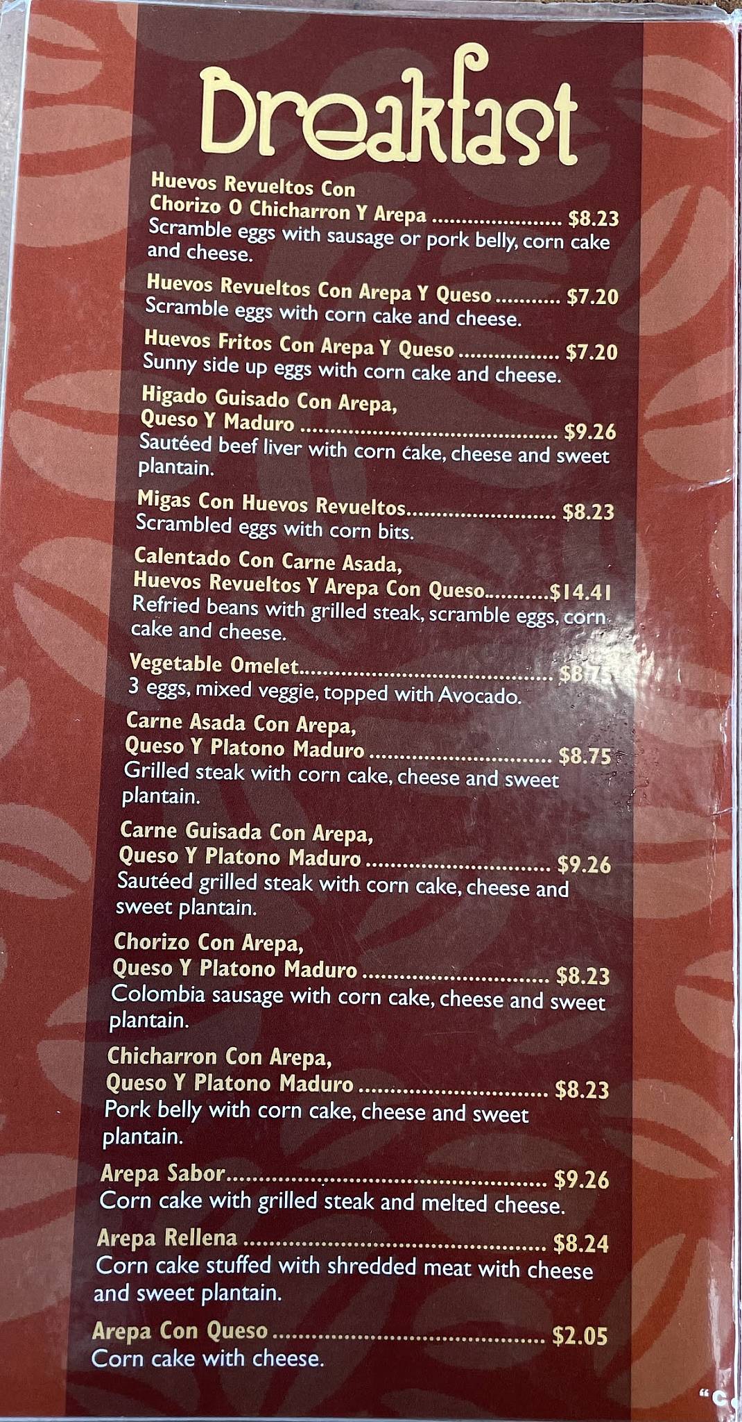 Menu at Cafe & Sabor Bakery & Restaurant, Richmond