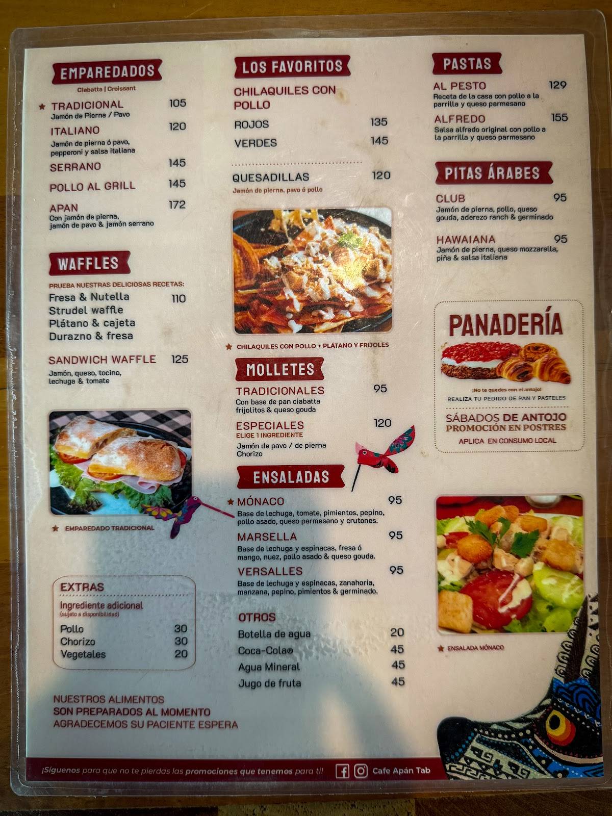 Carta de Cafe Apan tab, Villahermosa