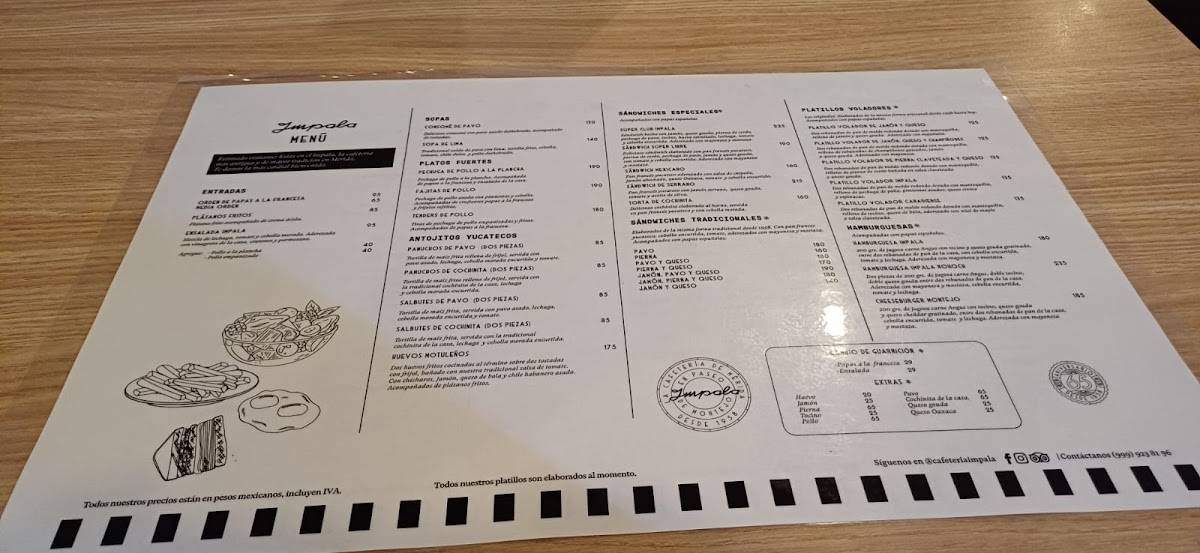 Menu at Cafetería Impala, Merida, C. 56 A 500-x 47 y 45
