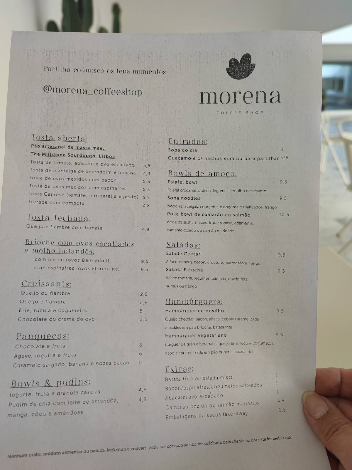 Menu em Morena Coffee Shop cafeteria, Grândola