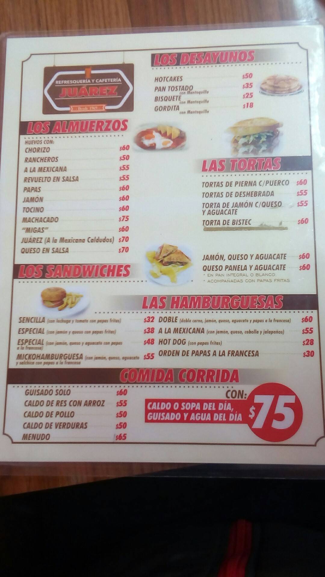 Menu at Refresqueria Juarez Original cafeteria, Monterrey