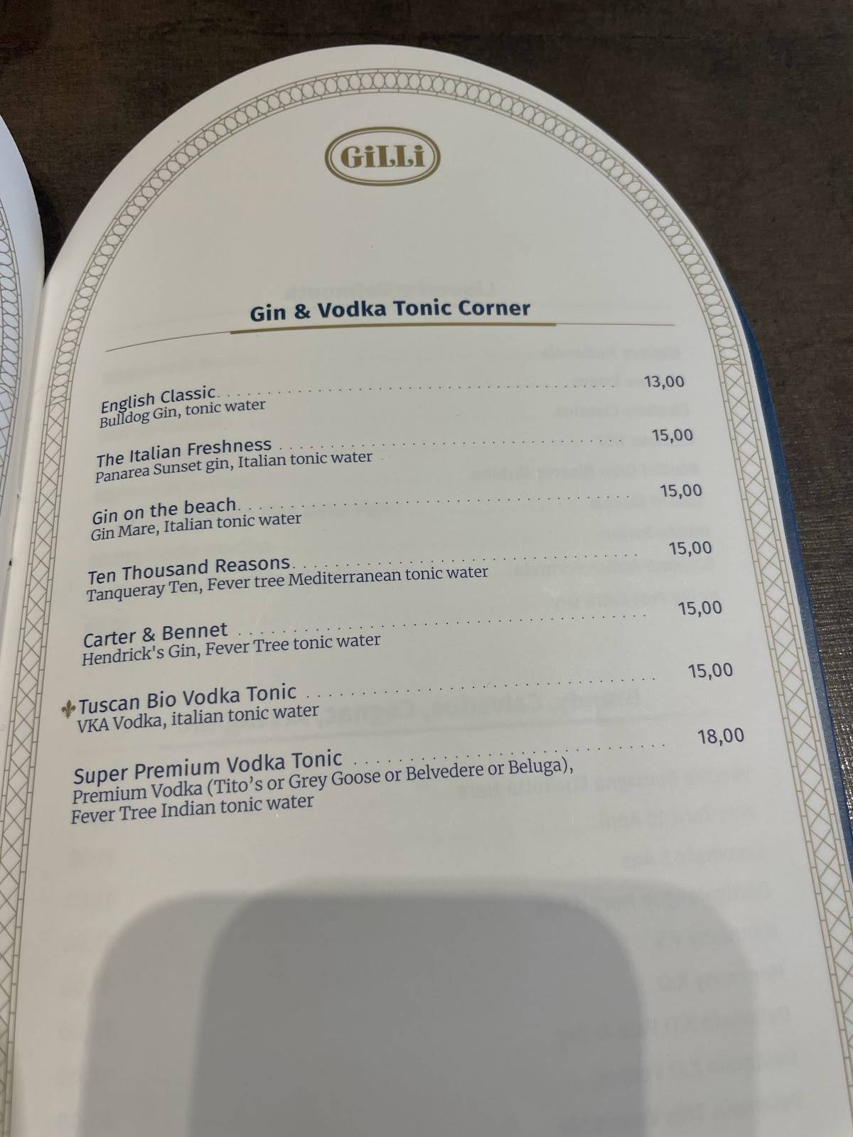 Menu at Caffè Gilli pub & bar, Florence, Via Roma