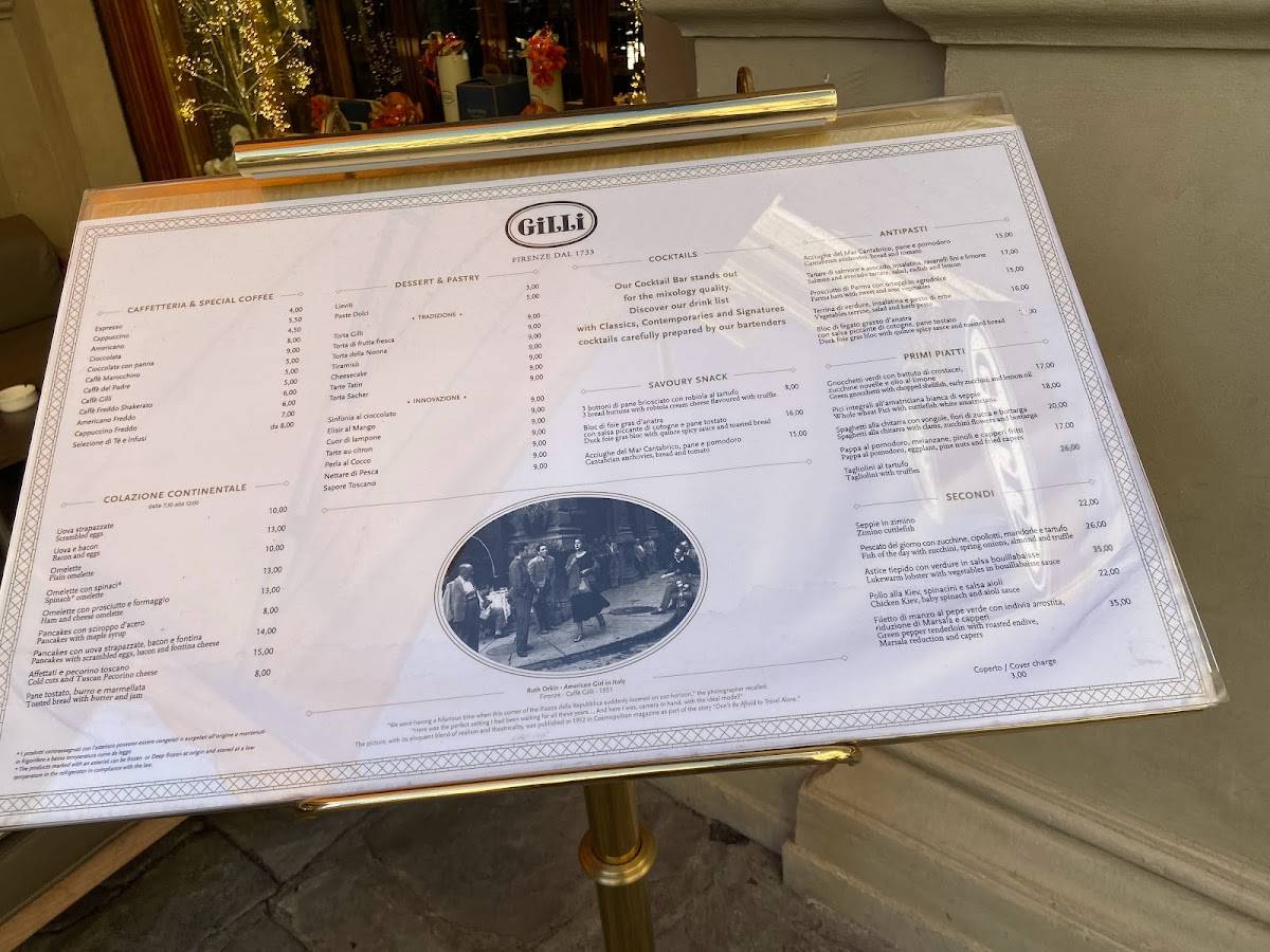 Menu at Caffè Gilli pub & bar, Florence, Via Roma