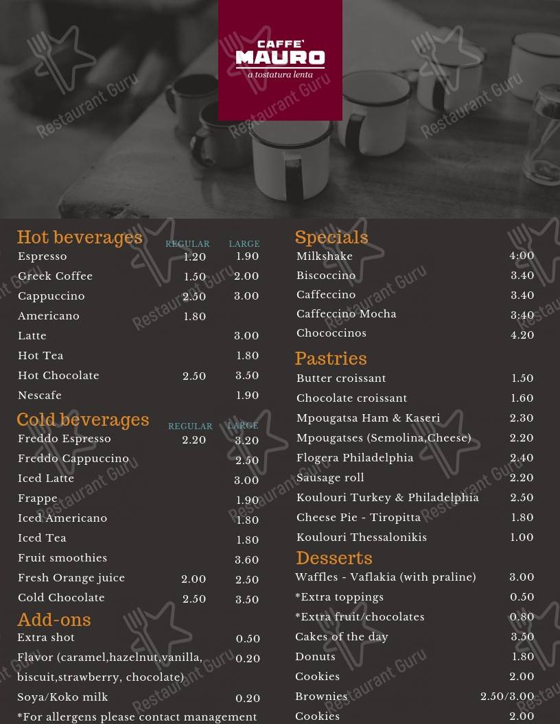 Speisekarte von Caffè Mauro Paralimni, Paralimni